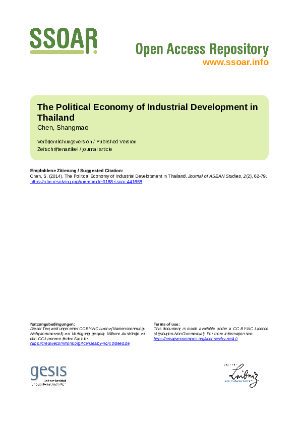 (PDF) The Political Economy of Industrial Development in Thailand