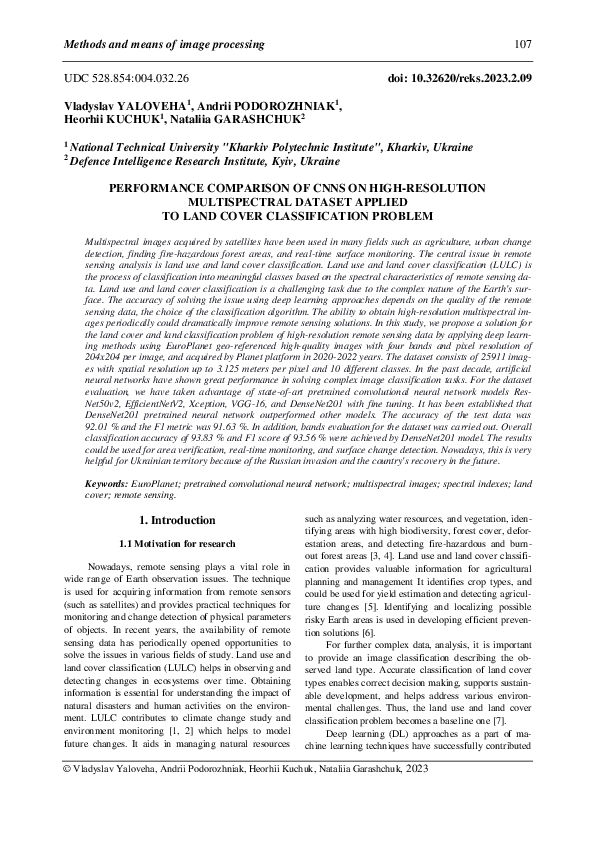 Pdf Performance Comparison Of Cnns On High Resolution Multispectral