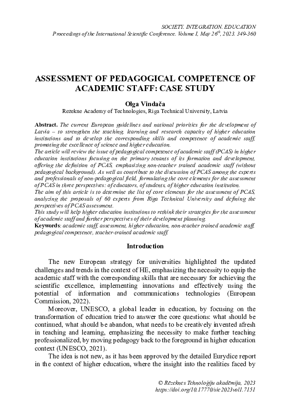 (PDF) Assessment of Pedagogical Competence of Academic Staff: Case Study