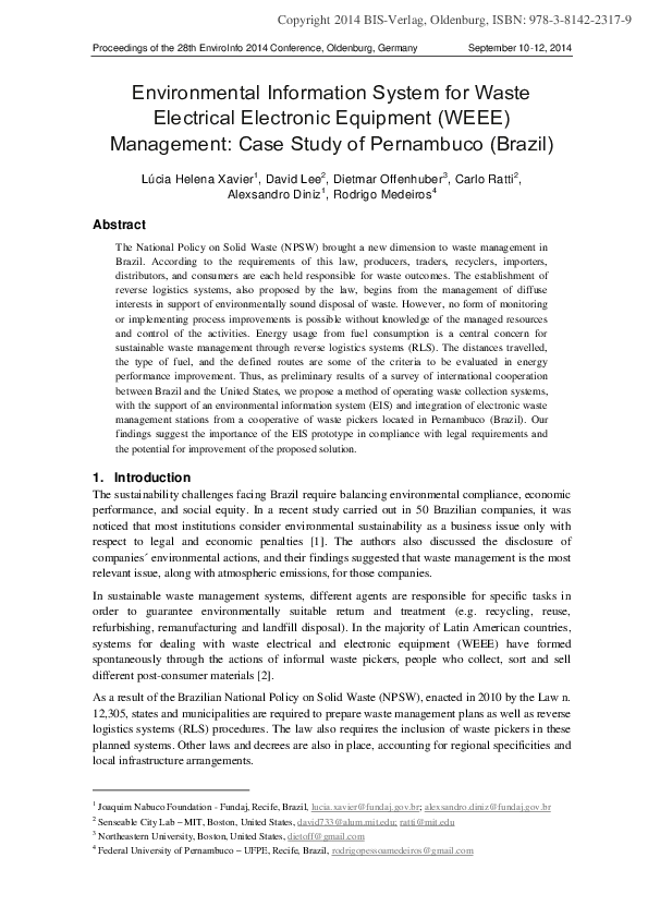 (PDF) Environmental Information System for Waste Electrical Electronic ...