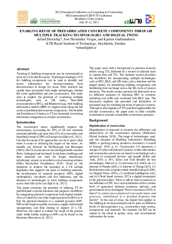 (PDF) Enabling reuse of prefabricated concrete components through multiple tracking technologies ...