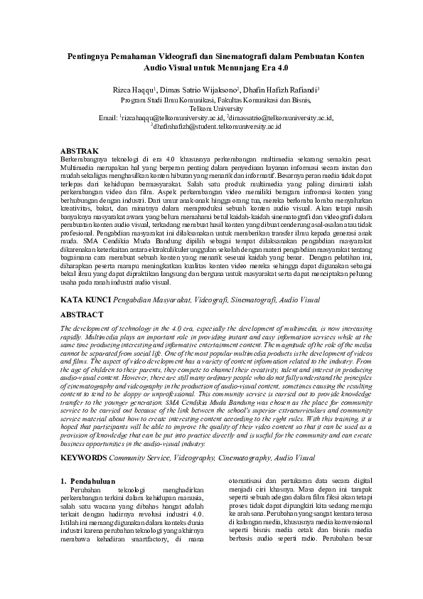 (PDF) Pentingnya Pemahaman Videografi dan Sinematografi dalam Pembuatan ...