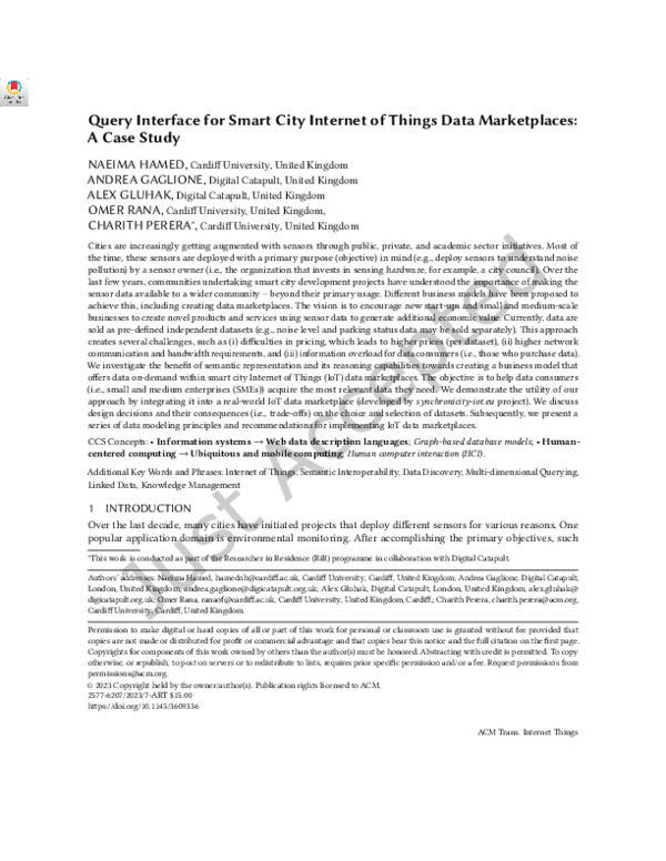 (PDF) Query Interface for Smart City Internet of Things Data Marketplaces: A Case Study