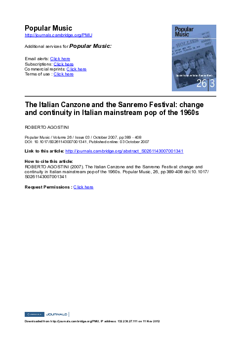 (PDF) The Italian Canzone and the Sanremo Festival: change and ...