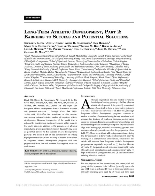 (PDF) Long-Term Athletic Development, Part 2: Barriers to Success and ...