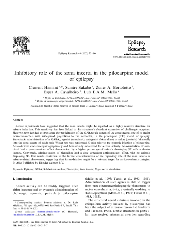 (PDF) Inhibitory role of the zona incerta in the pilocarpine model of ...