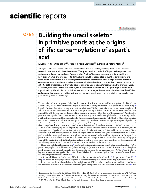 (PDF) Building the uracil skeleton in primitive ponds at the origins of ...