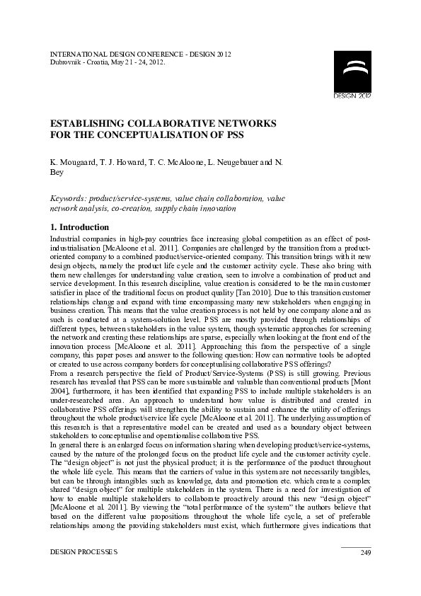 (PDF) Establishing Collaborative Networks for the Conceptualisation of PSS