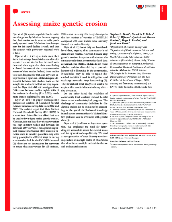 (PDF) Assessing maize genetic erosion