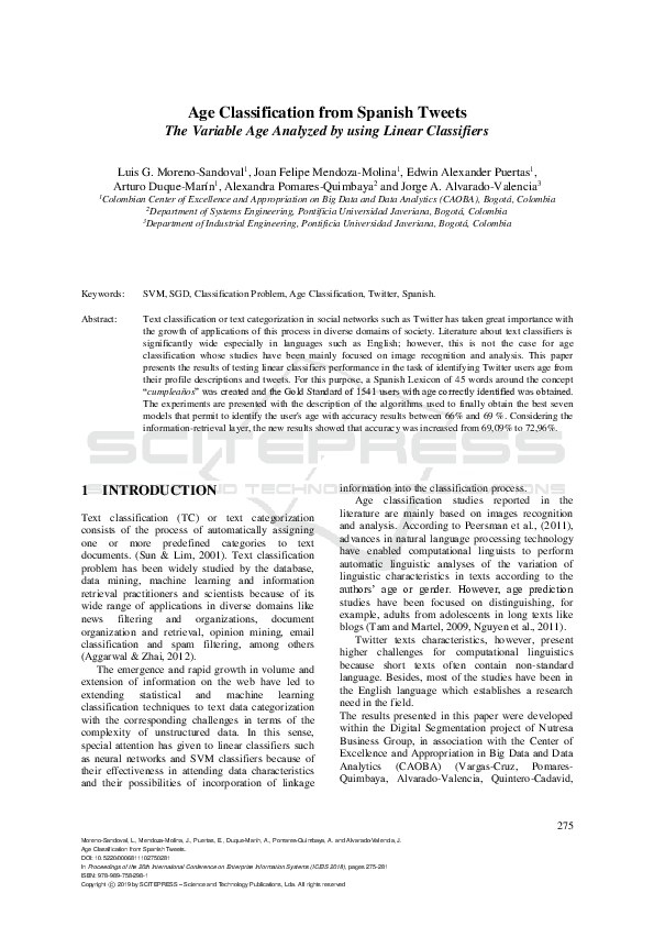 (PDF) Age Classification from Spanish Tweets - The Variable Age ...