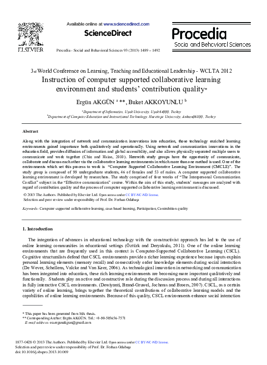 (PDF) Instruction of Computer Supported Collaborative Learning ...