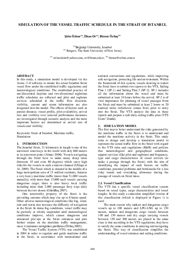 (PDF) Simulation of The Vessel Traffic Schedule In The Strait Of Istanbul