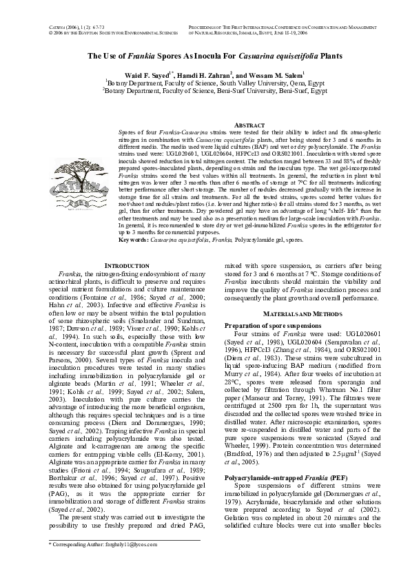 (PDF) The Use of Frankia Spores As Inocula For Casuarina equisetifolia ...