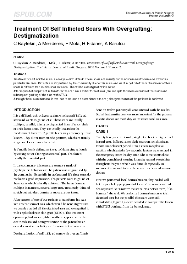 (PDF) Treatment Of Self Inflicted Scars With Overgrafting: Destigmatization