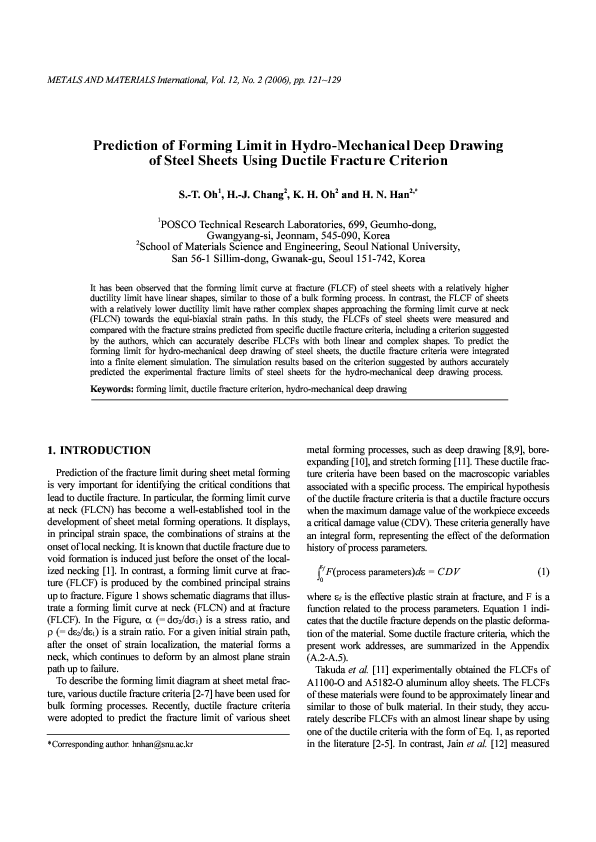 (PDF) Prediction of forming limit in hydro-mechanical deep drawing of steel sheets using ductile ...