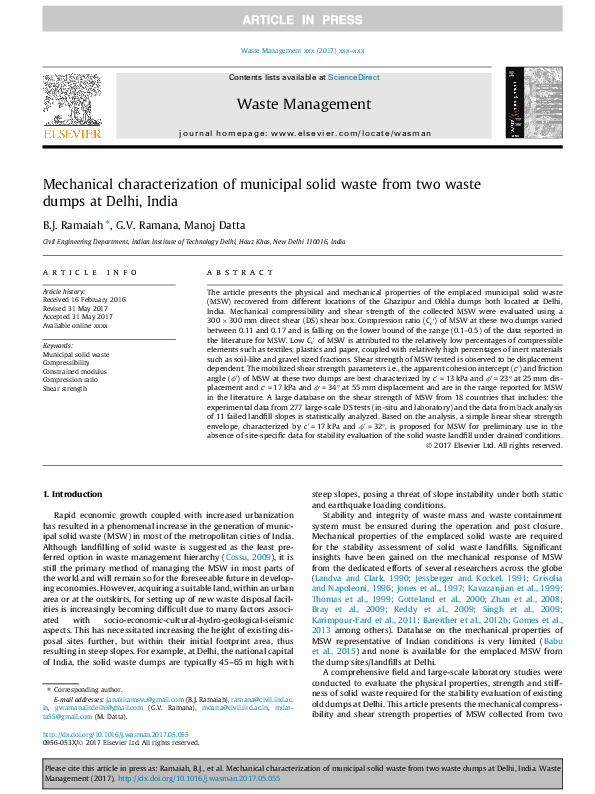 (PDF) Mechanical characterization of municipal solid waste from two ...