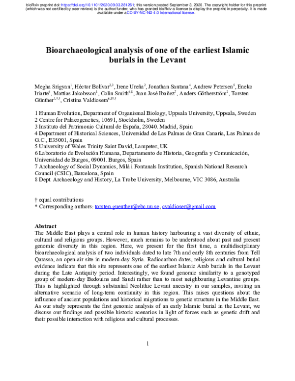 (PDF) Bioarchaeological analysis of one of the earliest Islamic burials ...