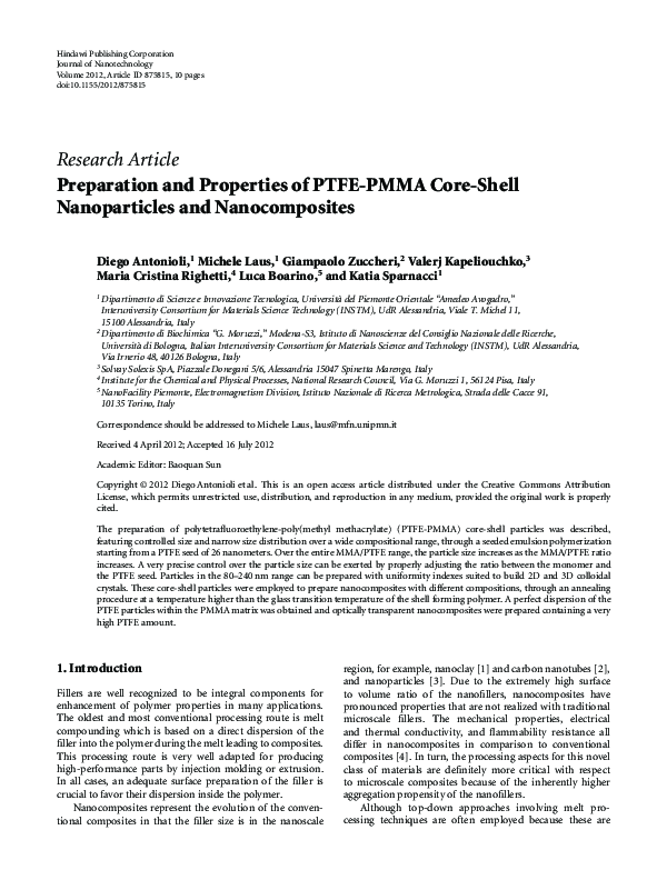(PDF) Preparation and Properties of PTFE-PMMA Core-Shell Nanoparticles ...