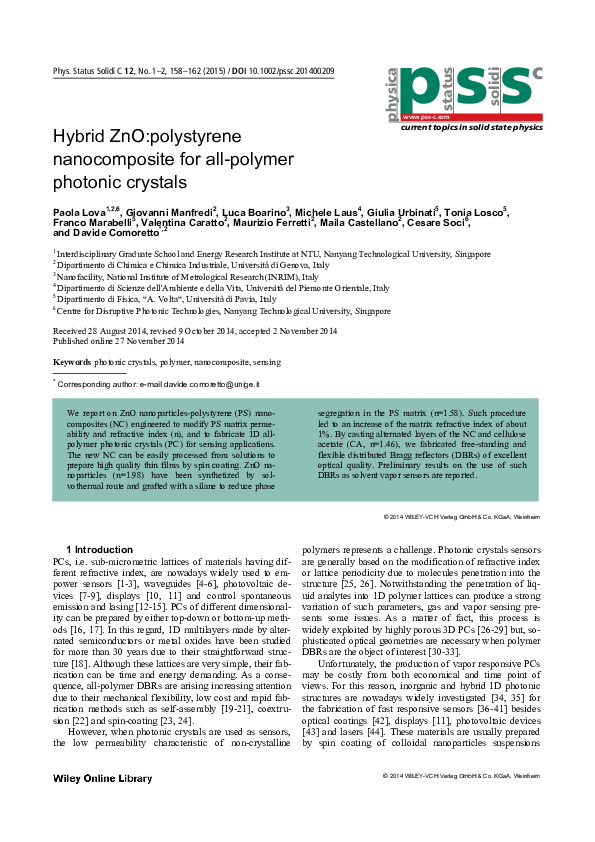 (PDF) Hybrid ZnO:polystyrene nanocomposite for all‐polymer photonic ...