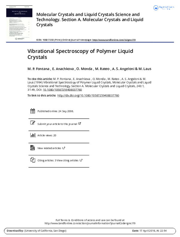 (PDF) Vibrational Spectroscopy of Polymer Liquid Crystals