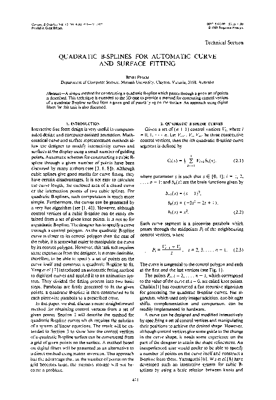 (PDF) Quadratic B-splines for automatic curve and surface fitting