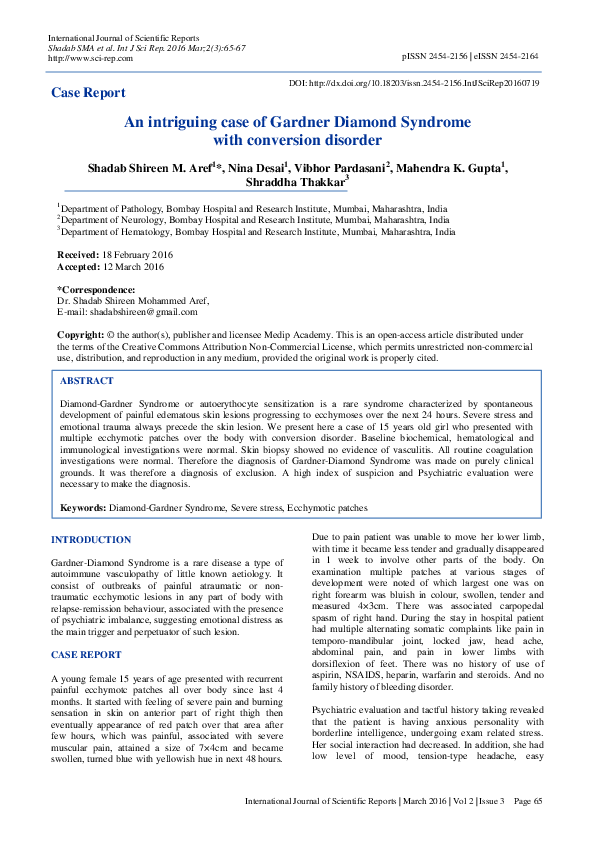 (PDF) An intriguing case of Gardner Diamond Syndrome with conversion ...