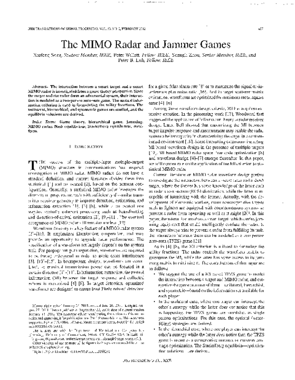 (PDF) The MIMO Radar and Jammer Games
