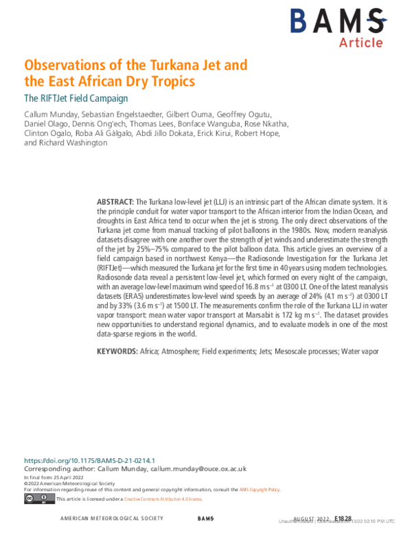 (PDF) Observations of the Turkana Jet and the East African Dry Tropics ...