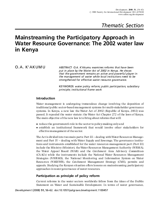 (PDF) Mainstreaming the Participatory Approach in Water Resource ...