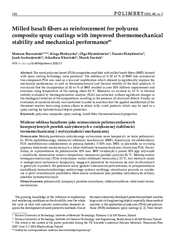 (PDF) Milled basalt fibers as reinforcement for polyurea composite ...