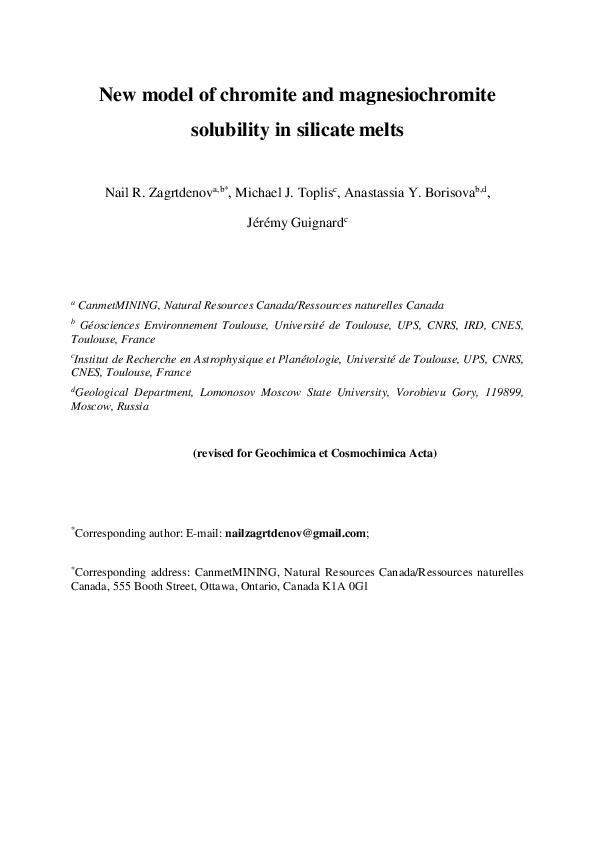 (PDF) New model of chromite and magnesiochromite solubility in silicate melts