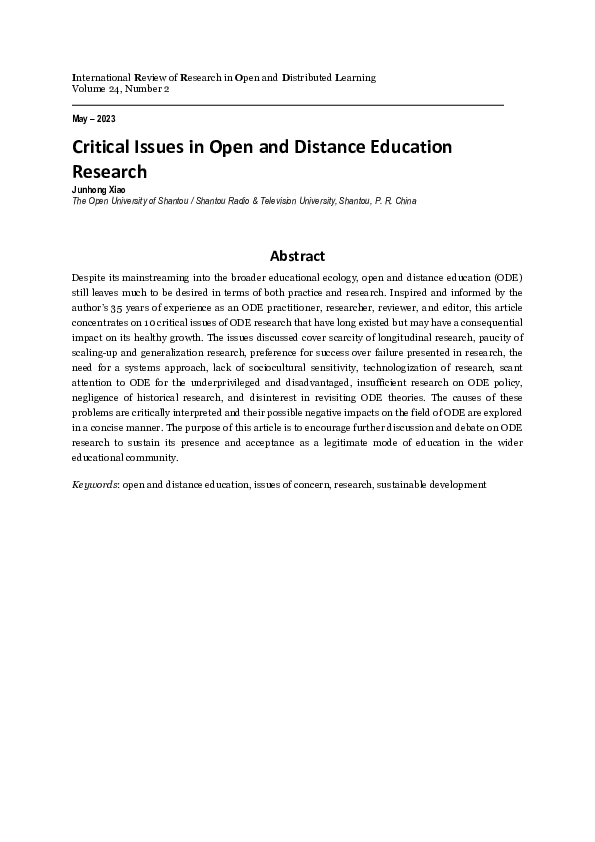 (PDF) Critical Issues in Open and Distance Education Research