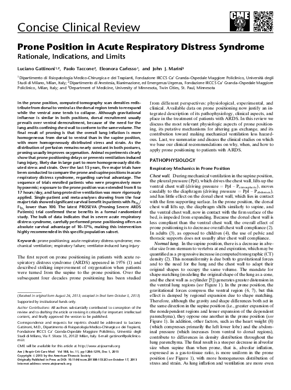(PDF) Prone Position in Acute Respiratory Distress Syndrome. Rationale ...