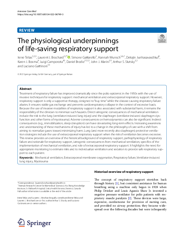 (PDF) The physiological underpinnings of life-saving respiratory support