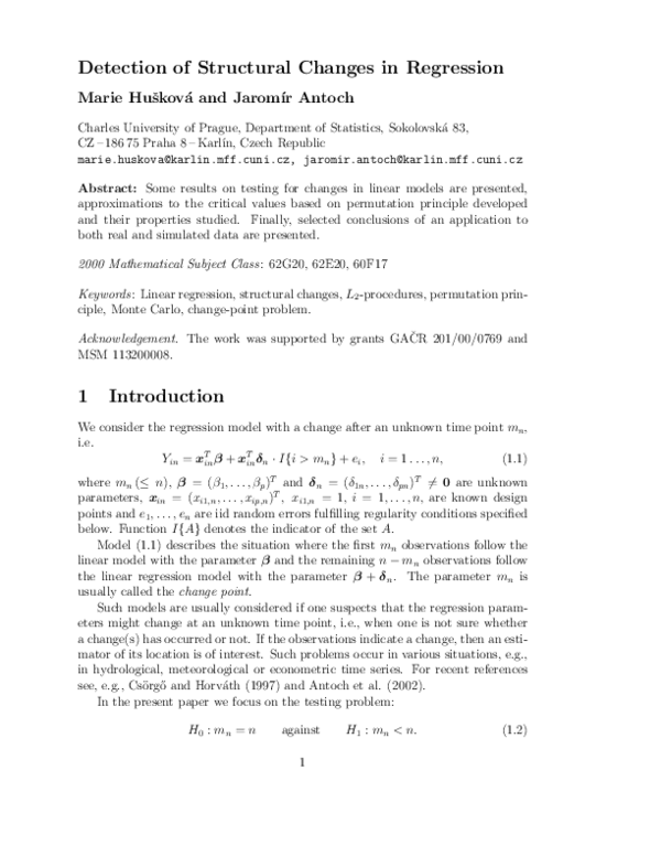 (PDF) Detection of Structural Changes in Regression