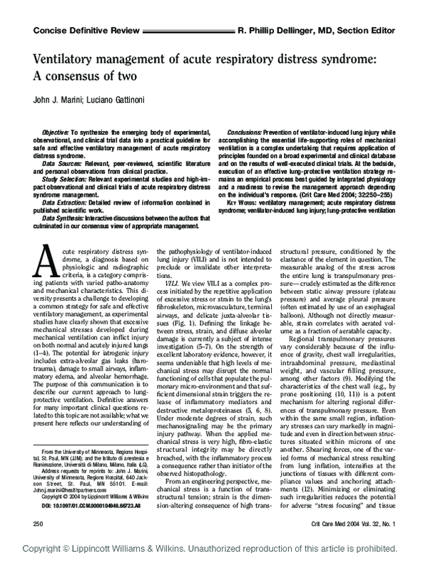 (PDF) Ventilatory management of acute respiratory distress syndrome: A ...