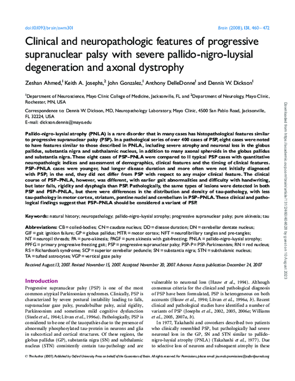 (PDF) Clinical and neuropathologic features of progressive supranuclear ...