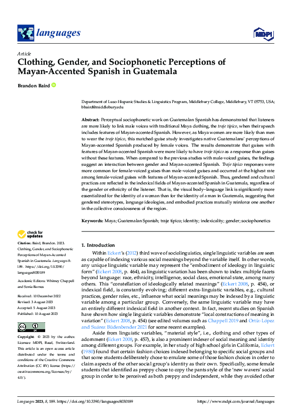 (PDF) Clothing, Gender, and Sociophonetic Perceptions of Mayan-Accented ...