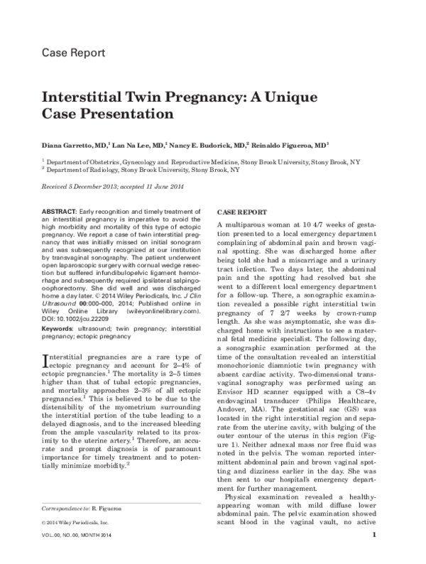 (PDF) Interstitial twin pregnancy: A unique case presentation