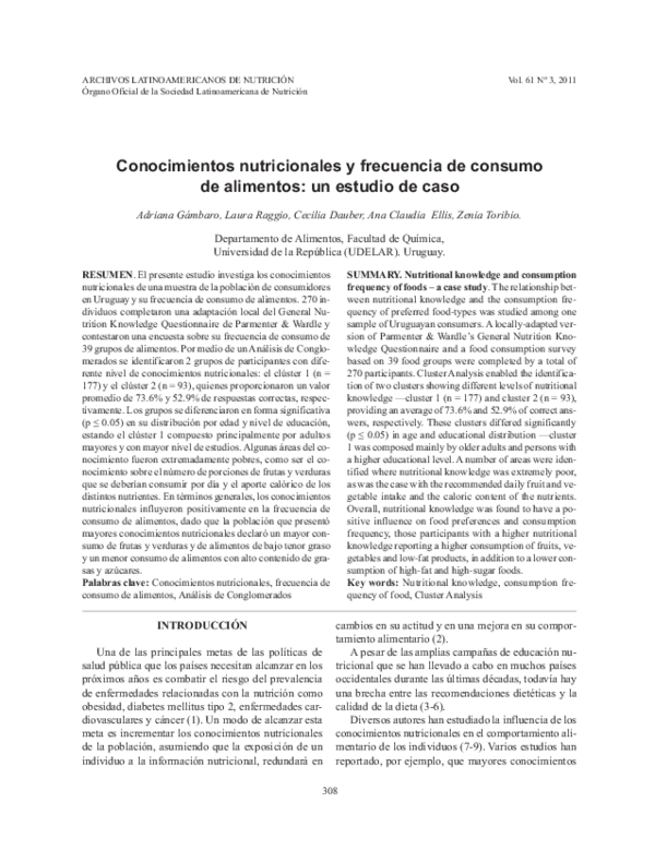 (PDF) [Nutritional knowledge and consumption frequency of foods--a case ...