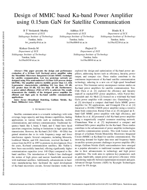 (PDF) Design of MMIC based Ka-band Power Amplifier using 0.15um GaN for Satellite Communication