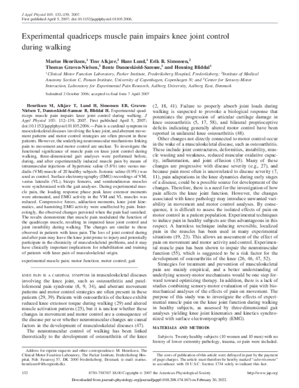 (PDF) Experimental quadriceps muscle pain impairs knee joint control ...