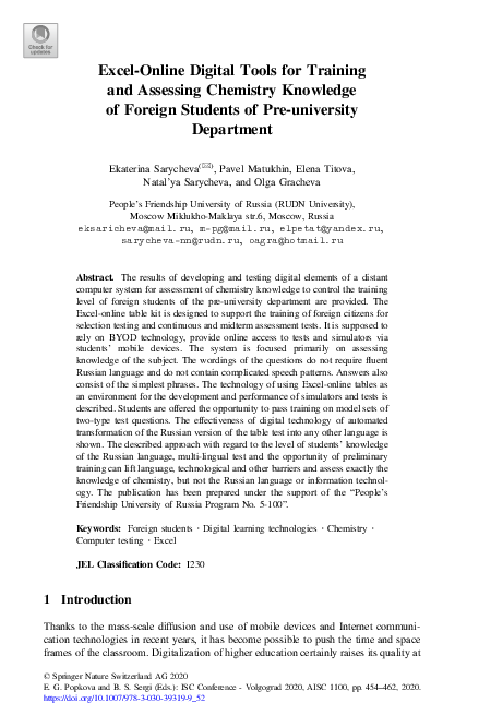 (PDF) Excel-Online Digital Tools for Training and Assessing Chemistry ...