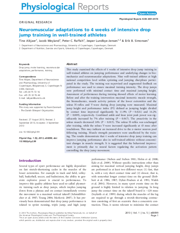 (PDF) Neuromuscular adaptations to 4 weeks of intensive drop jump ...