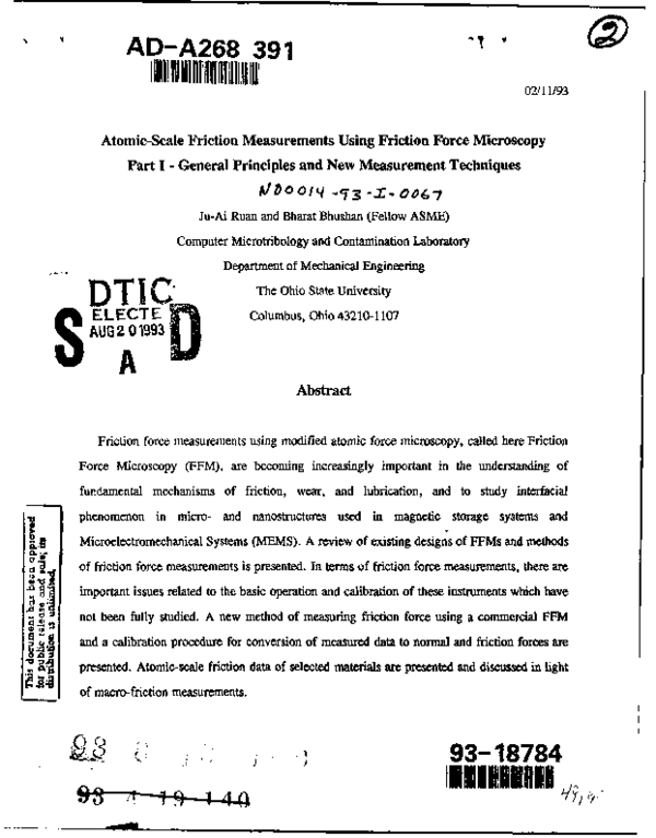 (PDF) Atomic-Scale Friction Measurements Using Friction Force Microscopy: Part I—General ...