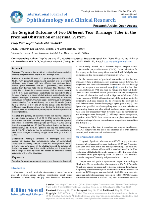 (PDF) The Surgical Outcome of two Different Tear Drainage Tube in the ...