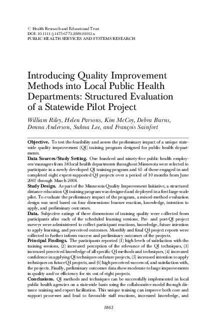 (PDF) Introducing Quality Improvement Methods into Local Public Health Departments: Structured ...