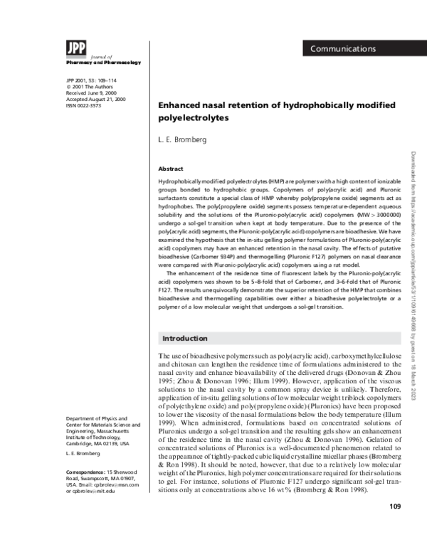 (PDF) Enhanced nasal retention of hydrophobically modified polyelectrolytes