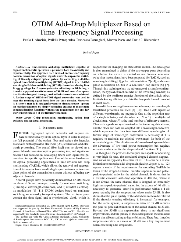 (PDF) OTDM add-drop multiplexer based on time-frequency signal processing