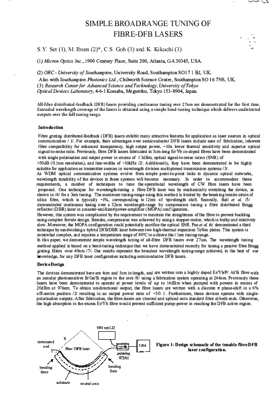 (PDF) Simple broadrange tuning of fibre-DFB lasers